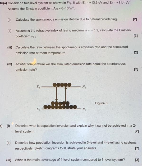 Solved 16(a) Consider a two-level system as shown in Fig. 8 | Chegg.com