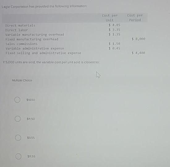 Solved Legle Corporation hos provided the following | Chegg.com