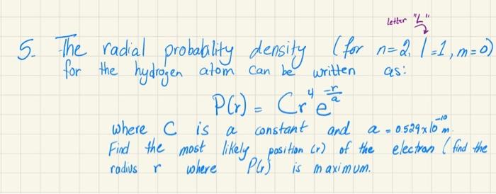 Solved letter "2 as! 5. The radial probability density (for | Chegg.com