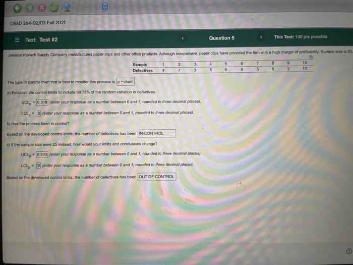Solved CBAD 364-02/03 Fall 2021 Test: Test #2 Question 5 | Chegg.com