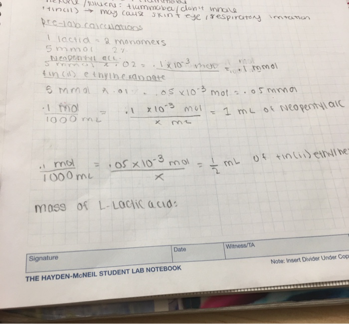 Solved Pre-lab calculations The reaction is carried out on 5 | Chegg.com