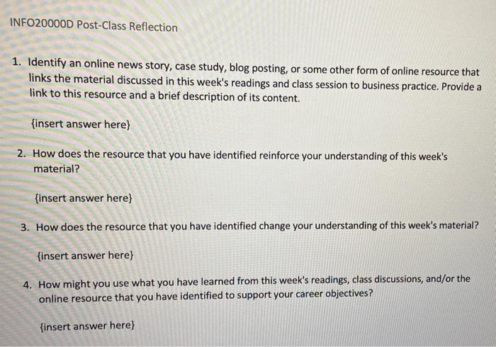 Solved INFO20000D Post-Class Reflection 1. Identify an | Chegg.com
