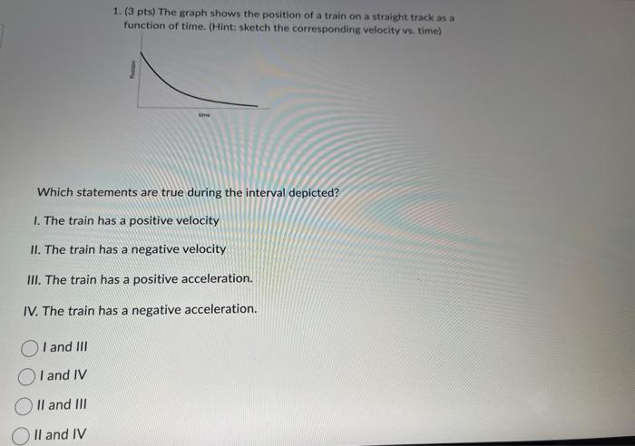 Solved 1. (3 pts) The graph shows the position of a train on | Chegg.com
