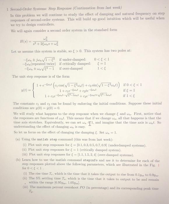 1. Second-Order Systems: Step Response (Continuation | Chegg.com