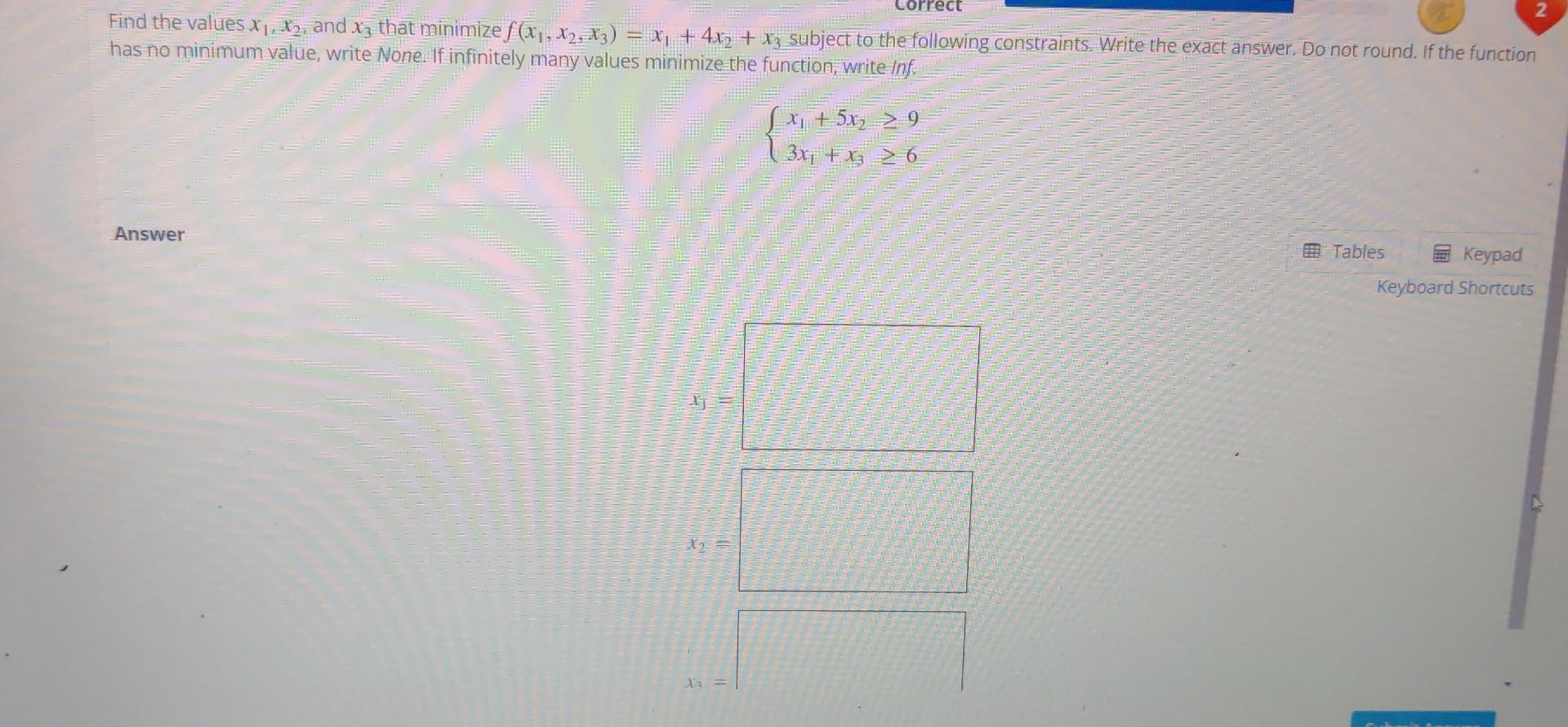 Solved Correct 2 Find the values x1-42, and xz that minimize | Chegg.com