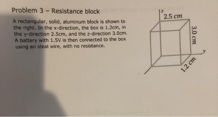 Solved Problem 3 - Resistance block 2.5 cm A rectangular, | Chegg.com