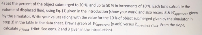 Solved 4) Set the percent of the object submerged to 20 %, | Chegg.com