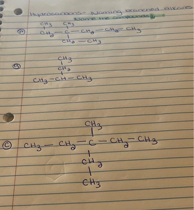 Solved Hydrocarbons - Naming branched Alkanes - CH3CH3 Name | Chegg.com