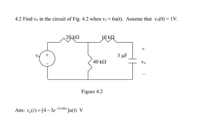 Solved 4.2 Find vo in the circuit of Fig. 4.2 when vs=6u(t). | Chegg.com