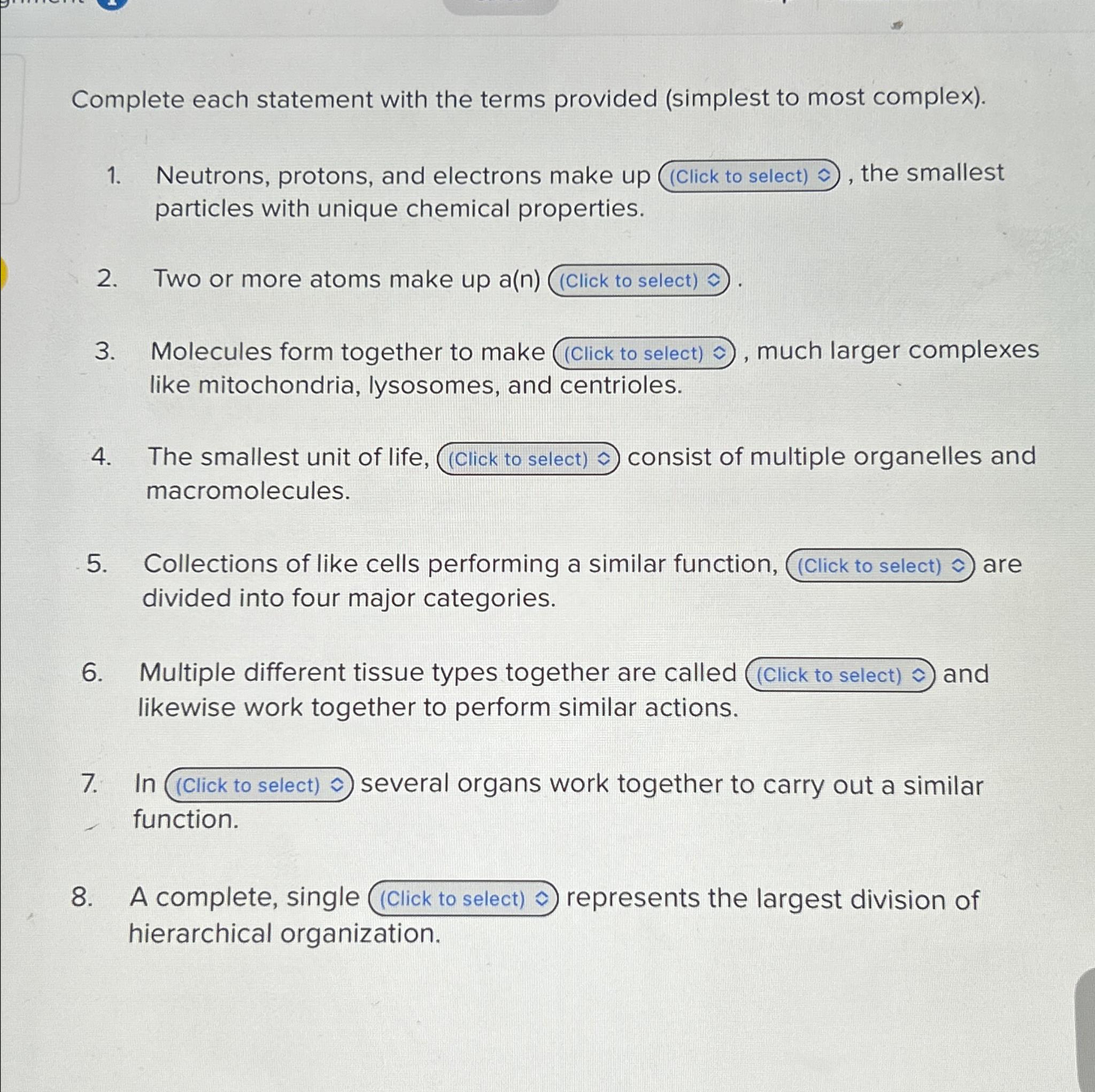 Solved Complete each statement with the terms provided | Chegg.com