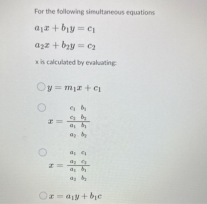 Solved For the following simultaneous equations | Chegg.com