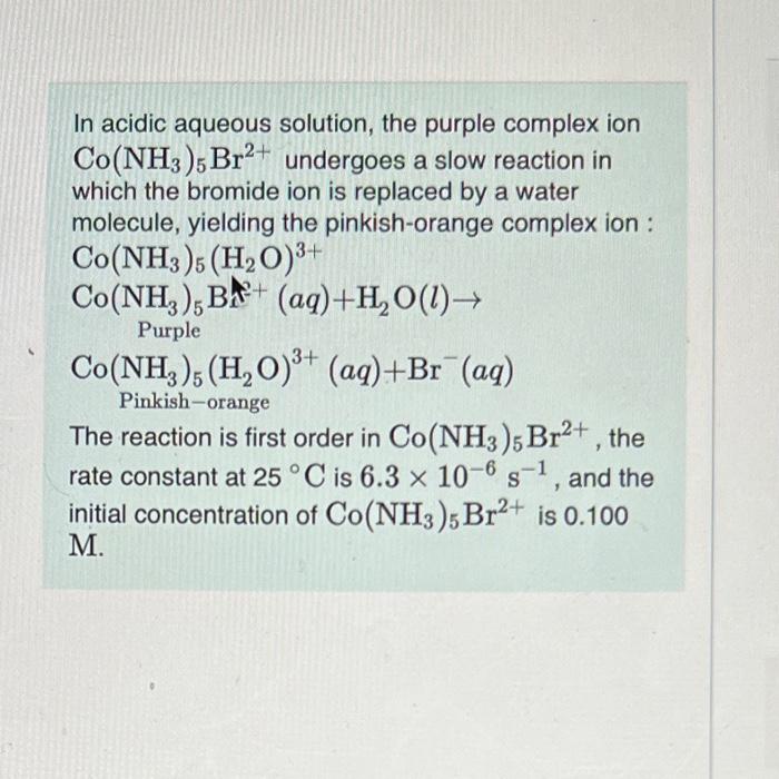 Solved In acidic aqueous solution, the purple complex ion | Chegg.com