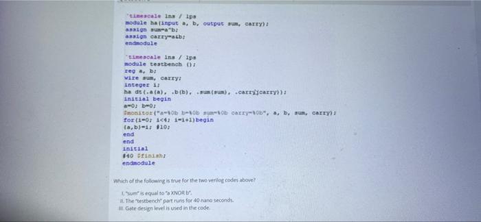 Solved "timescale Ins/ Ips module ha input a, b, output sum, | Chegg.com