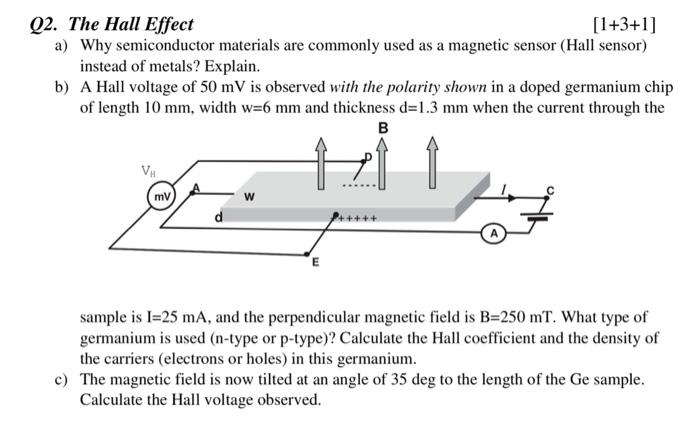 Solved Q2. The Hall Effect [1+3+1] a) Why semiconductor | Chegg.com