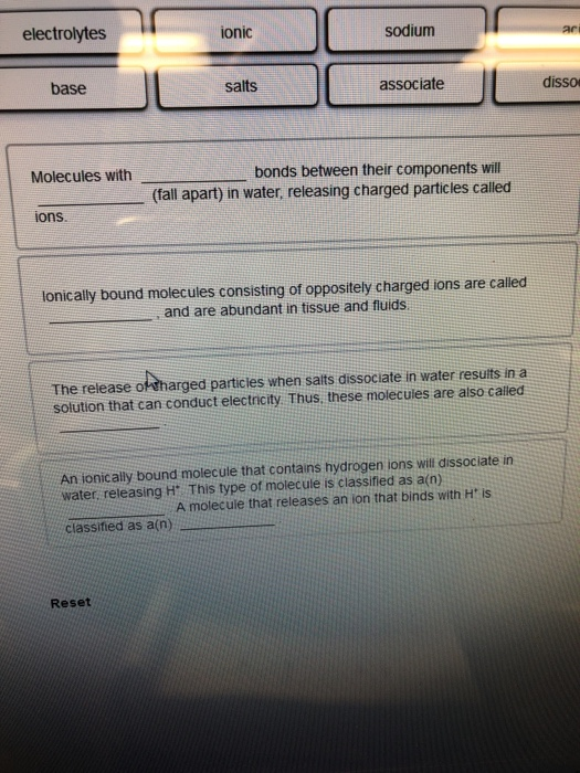 Solved electrolytes ionic sodium base salts associate disso | Chegg.com