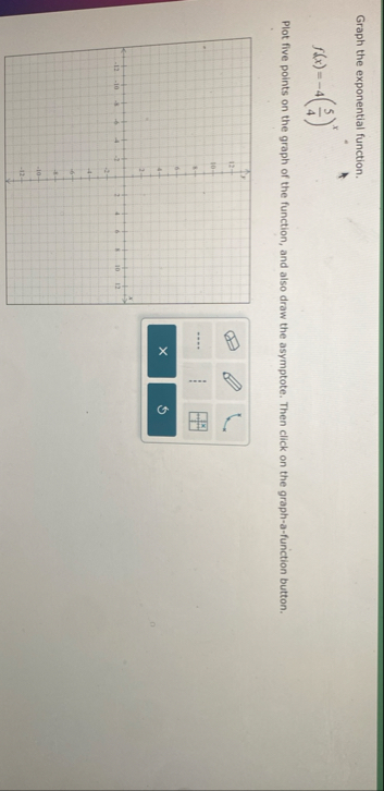 Solved Graph the exponential function.f(x)=-4(54)xPlot five | Chegg.com