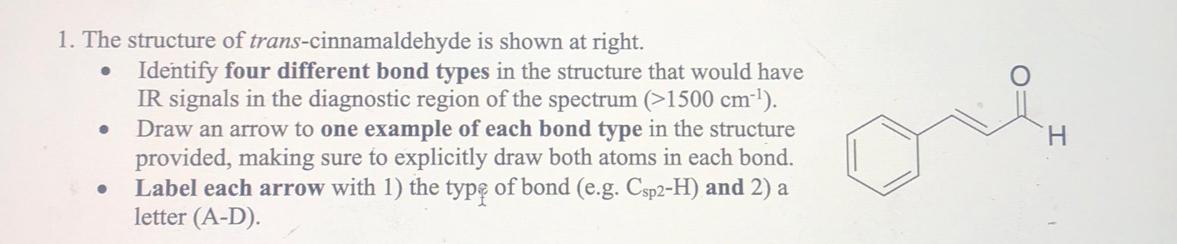 Solved The structure of trans-cinnamaldehyde is shown at | Chegg.com