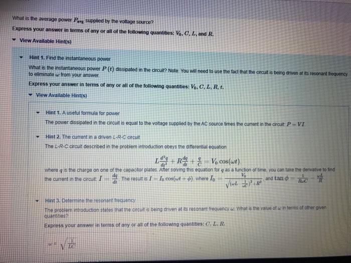 Solved What is the average power Paug supplied by the | Chegg.com