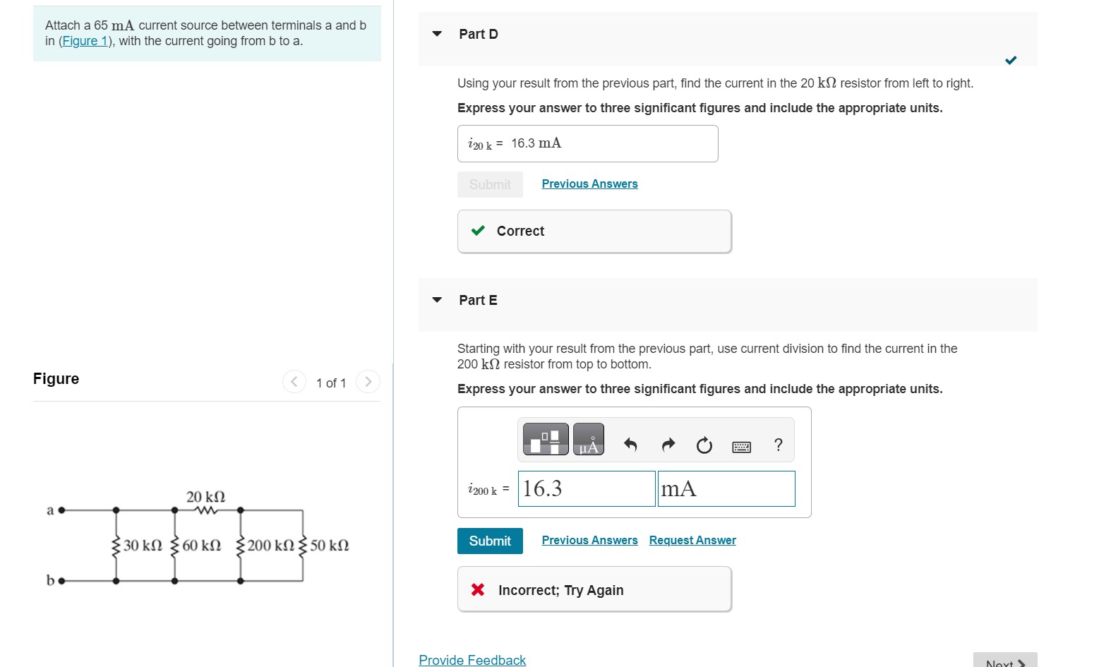 Solved Attach a 65mA ﻿current source between terminals a and | Chegg.com