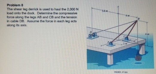 Solved 5.6 m Problem 8 The shear leg derrick is used to haul | Chegg.com
