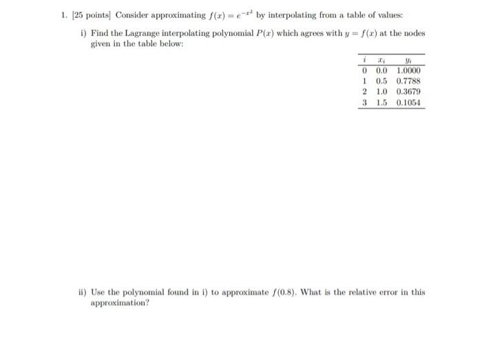Solved 1. 125 points] Consider approximating (x) = -x by | Chegg.com