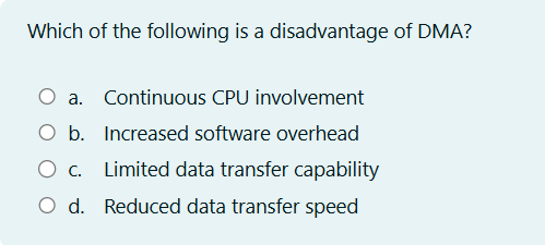 Solved Which of the following is a disadvantage of DMA?a. | Chegg.com