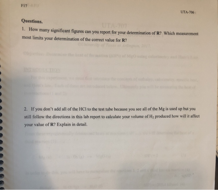 UTA-706 LAB REPORT EXPERIMENT UTA-706 Name Section | Chegg.com