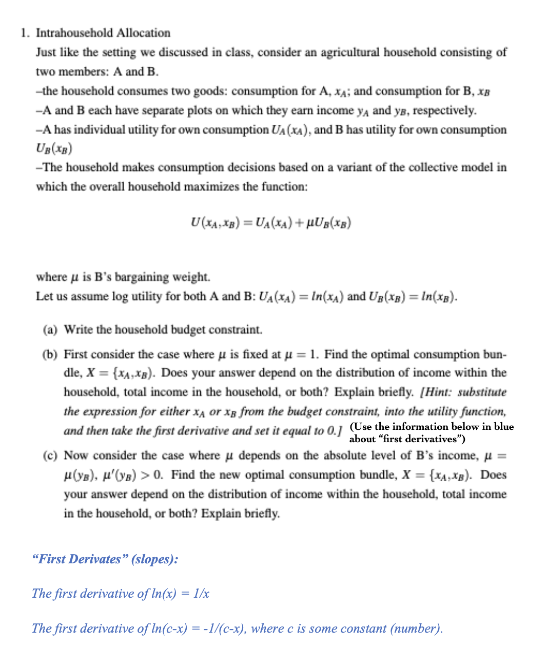 Solved solve the question 1， by ﻿using the derivatives， ﻿and | Chegg.com