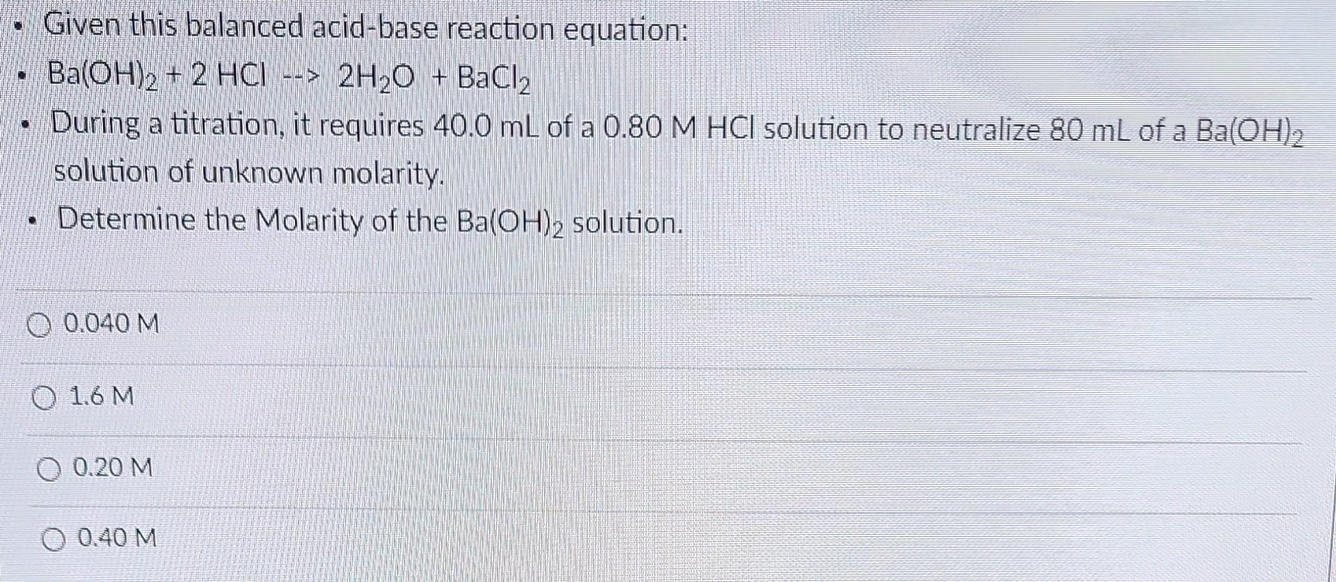 Solved Given this balanced acid-base reaction equation: | Chegg.com