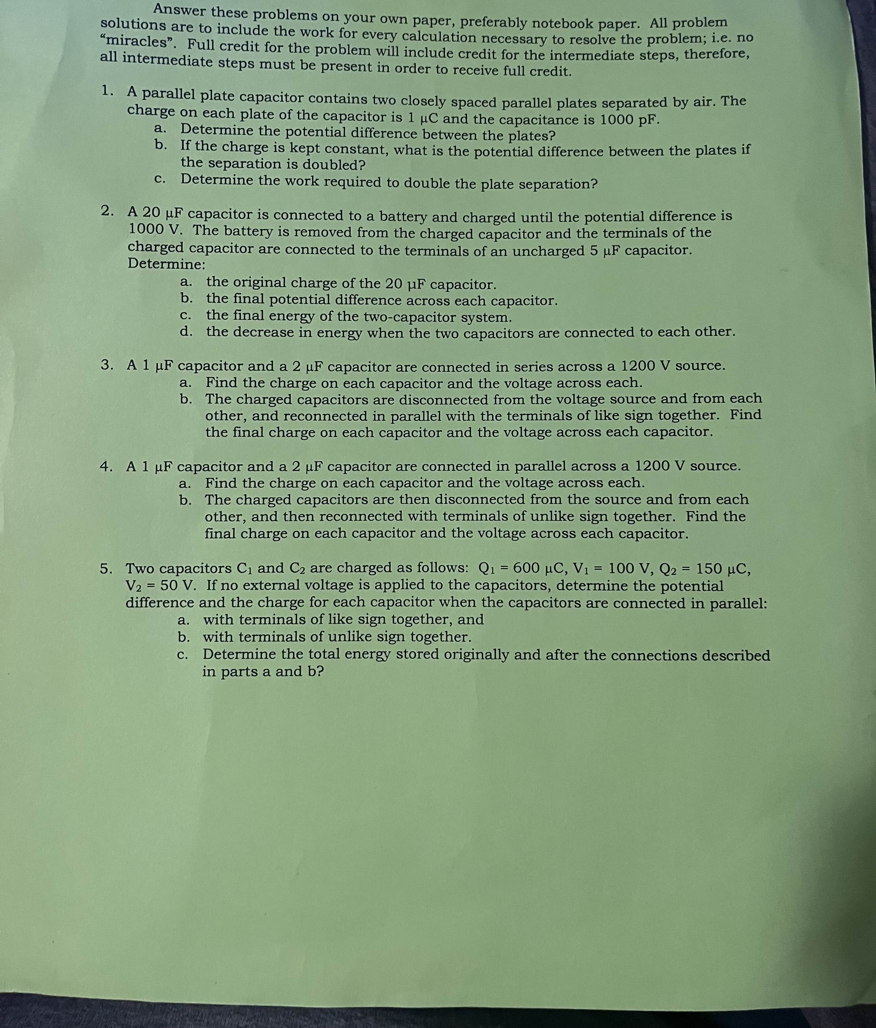 Solved Answer these problems on your own paper, preferably | Chegg.com