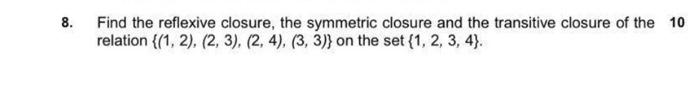 Solved 8. Find the reflexive closure, the symmetric closure | Chegg.com