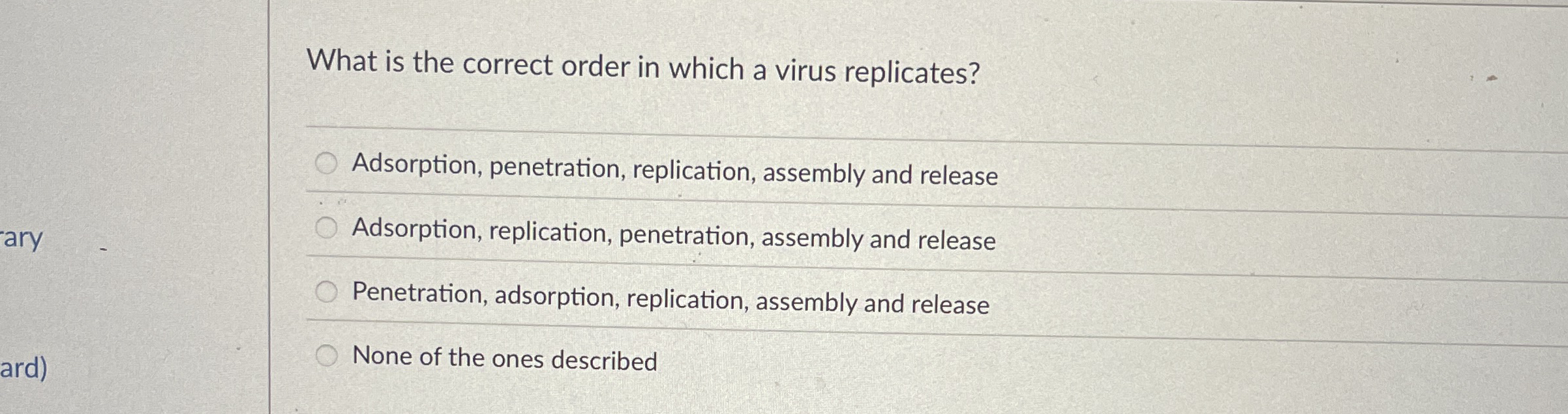 Solved What is the correct order in which a virus | Chegg.com