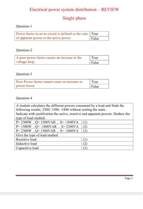 Solved Electrical power system distribution - REVIEW Single | Chegg.com