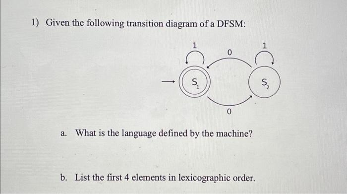 Solved 1) Given the following transition diagram of a DFSM: | Chegg.com