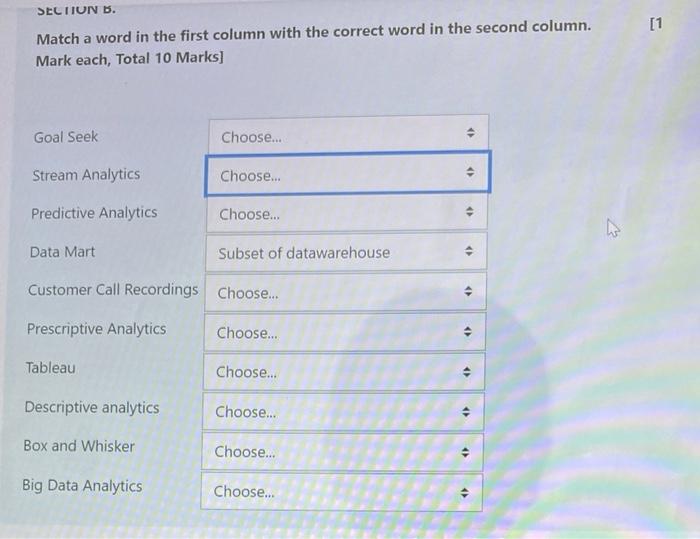 Solved SECTION B. [1 Match a word in the first column with | Chegg.com