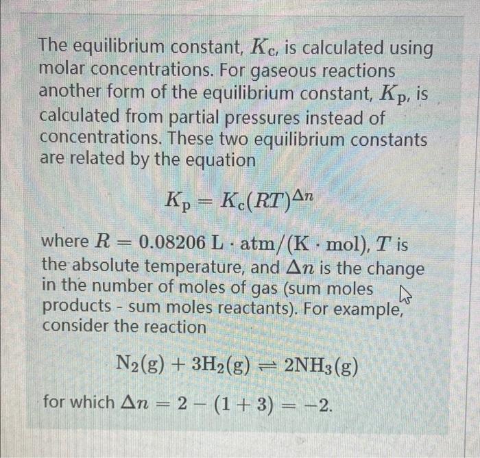 Solved The equilibrium constant, Kc, is calculated using | Chegg.com