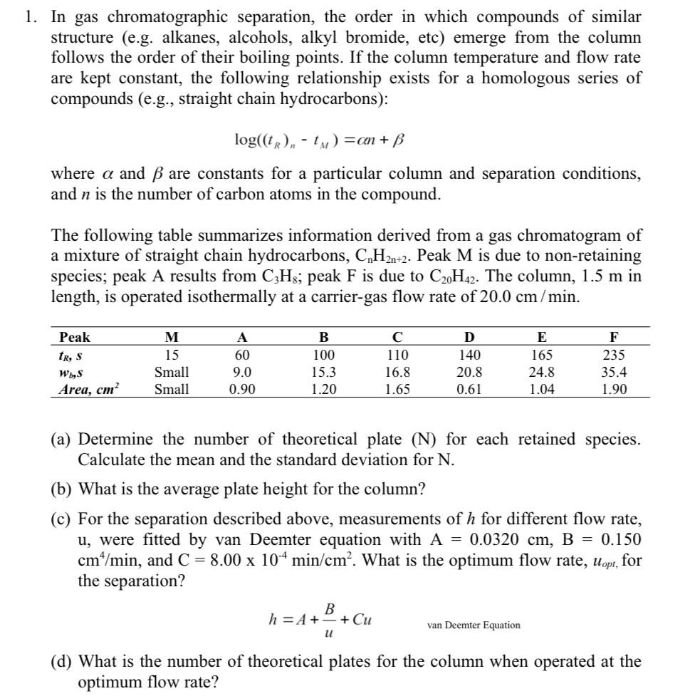 Solved In gas chromatographic separation, the order in which | Chegg.com