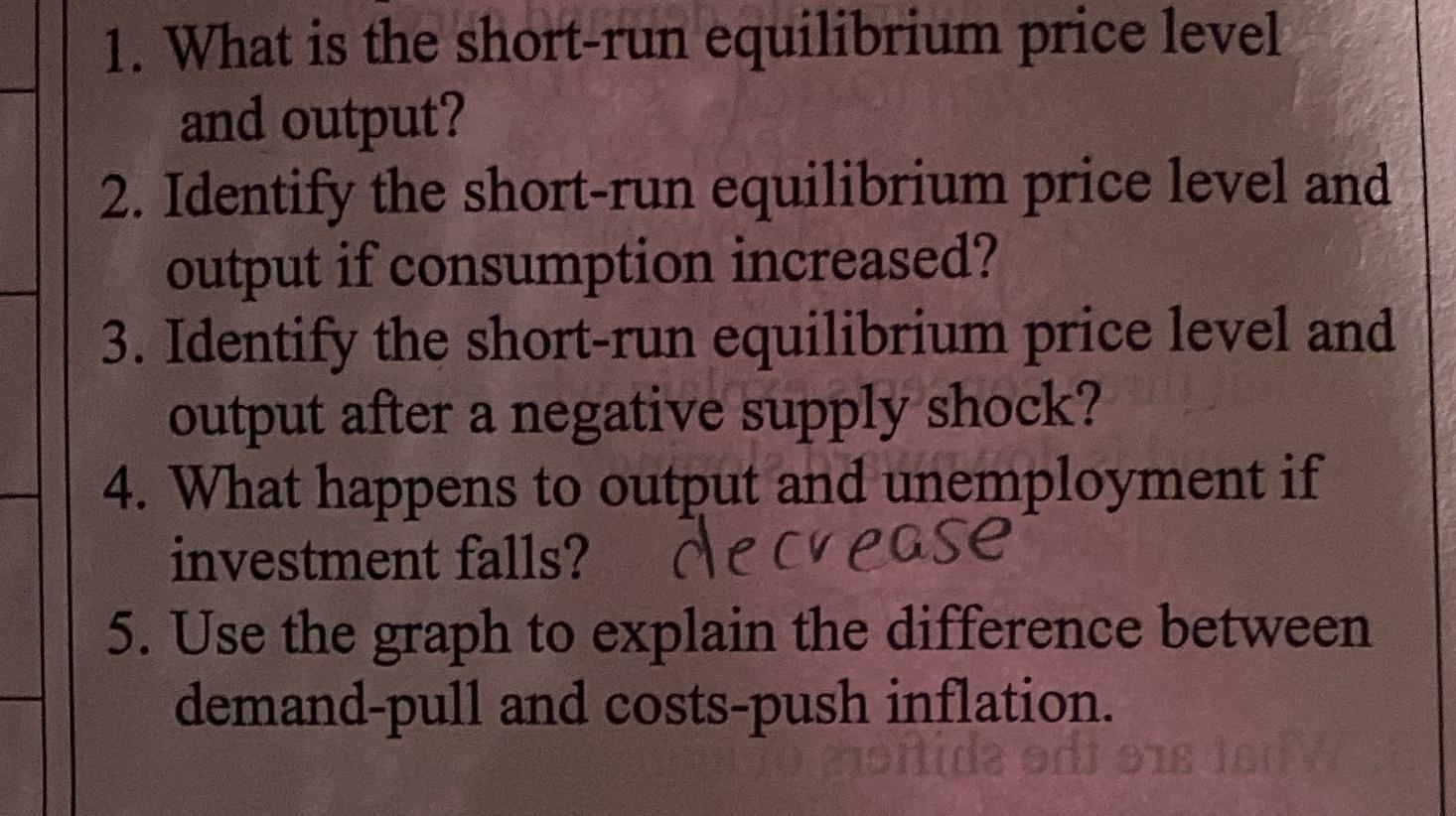 Solved What is the short-run equilibrium price level and | Chegg.com