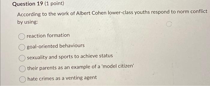 Solved According to the work of Albert Cohen lower-class | Chegg.com