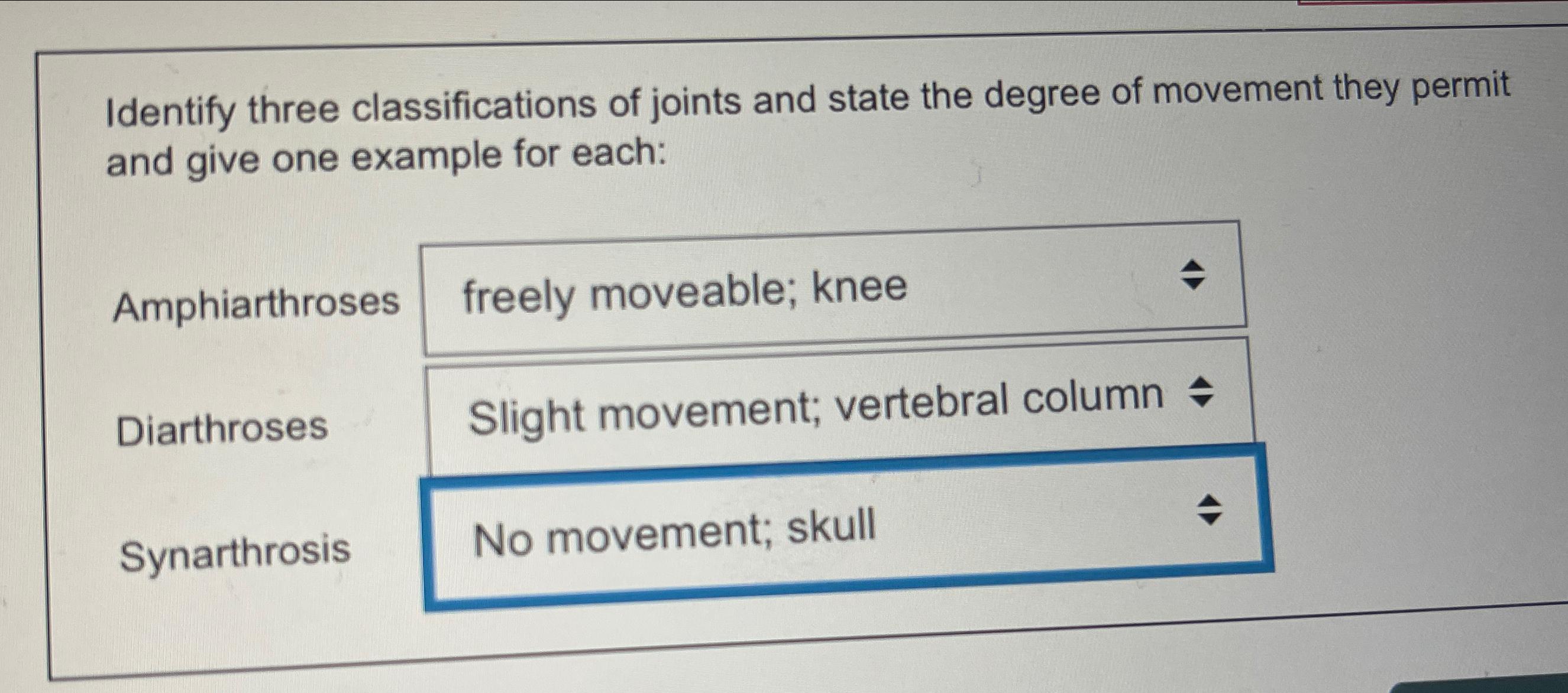 Identify three classifications of joints and state | Chegg.com