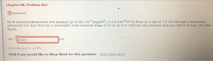 Solved Chapter 08, Problem 062 X Incorrect. Air at standard | Chegg.com