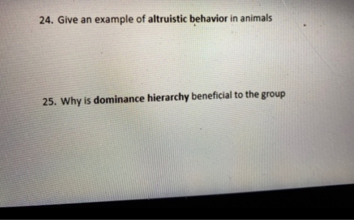 Solved 24. Give an example of altruistic behavior in animals | Chegg.com