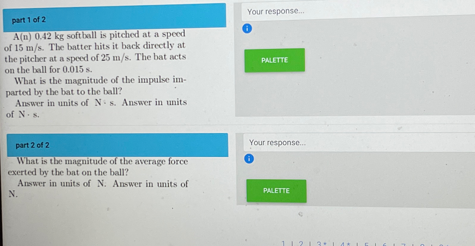 Solved part 1 ﻿of 2A(n) 0.42kg ﻿softball is pitched at a | Chegg.com