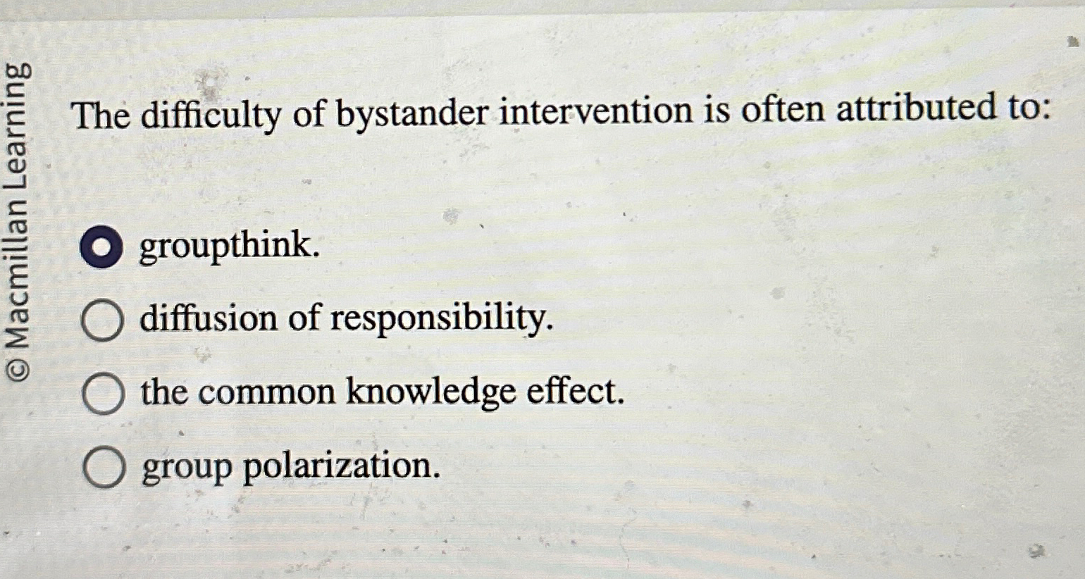 Solved The difficulty of bystander intervention is often | Chegg.com