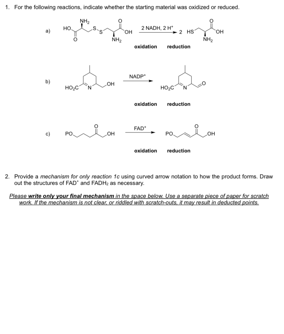 Solved 1. ﻿For the following reactions, indicate whether the | Chegg.com