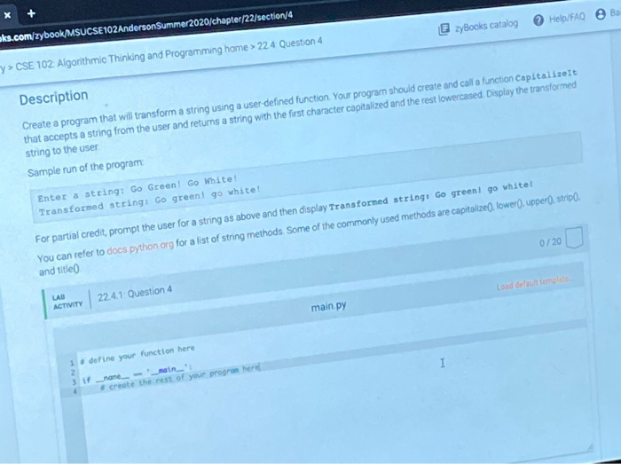 Solved Help/FAQ OB zyBooks catalog oks.com/zybook/MSUCSE | Chegg.com
