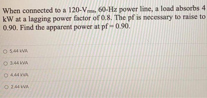 Solved When connected to a 120-Vrms, 60-Hz power line, a | Chegg.com