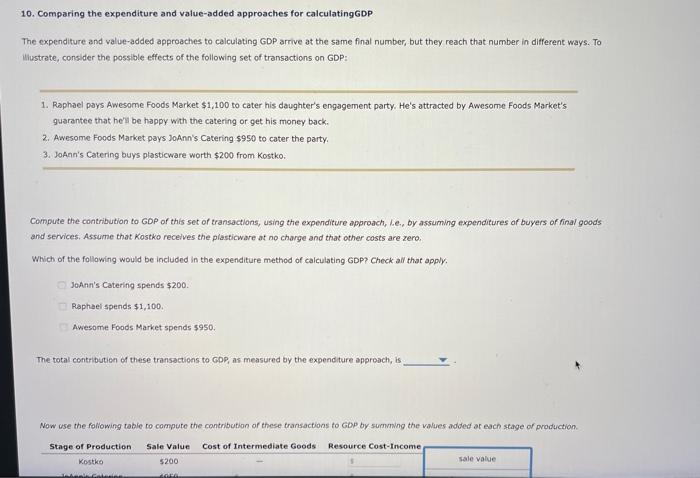 Solved 10. Comparing the expenditure and value-added | Chegg.com