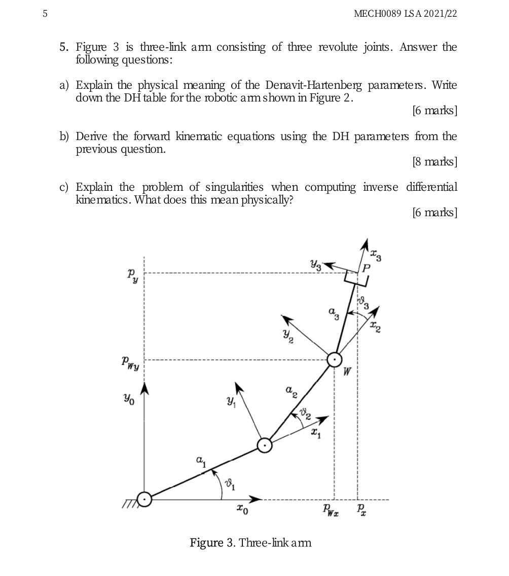 MECH0089 LSA 2021/22 5. Figure 3 is three-link arm | Chegg.com