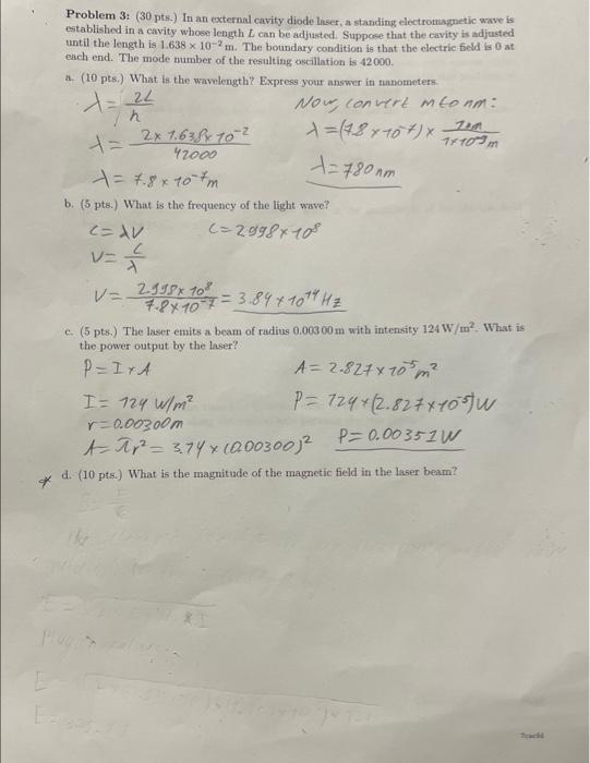 Solved Problem 3: (30 pts.) In an external cavity diode | Chegg.com
